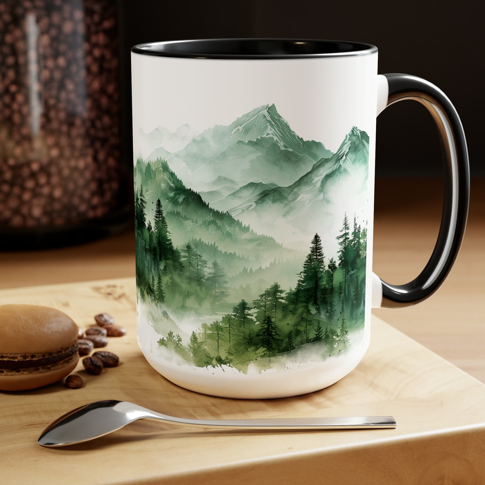 Sage Green Mountain Mug Watercolor Mountain Landscape Abstract Mountain ...