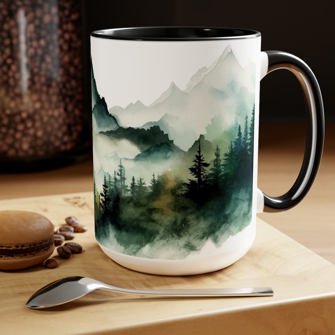 Watercolor Mountain Mug Mountain Print Coffee Mug 15oz Large Ceramic Mountain Mug Nature Art ...