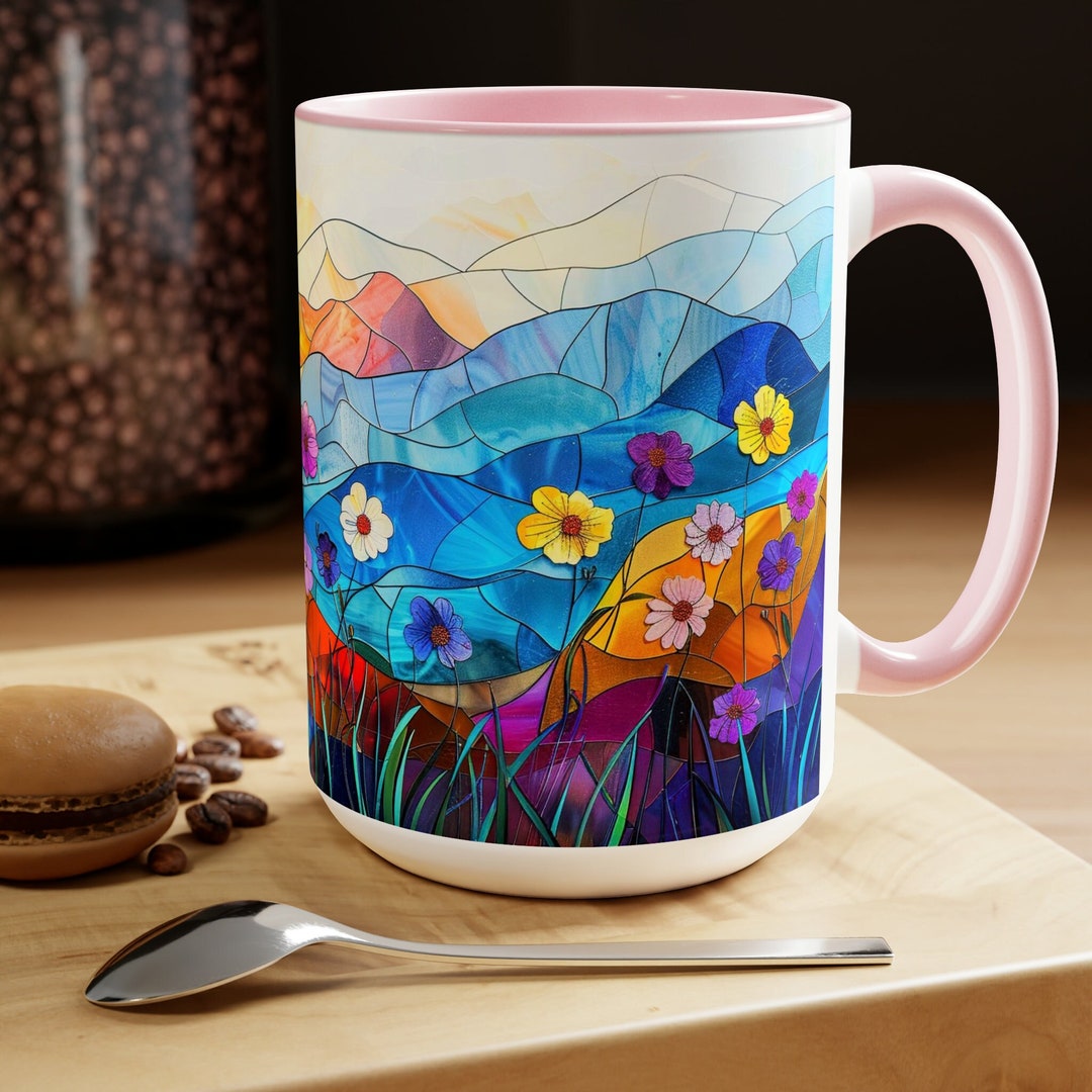 Stained Glass Floral Mug Spring Meadow Painting Coffee Mug Abstract ...