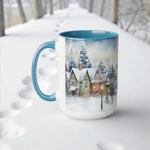Retro Winter Village Mug Christmas Coffee Cup Snowy Holiday Tea Mug ...