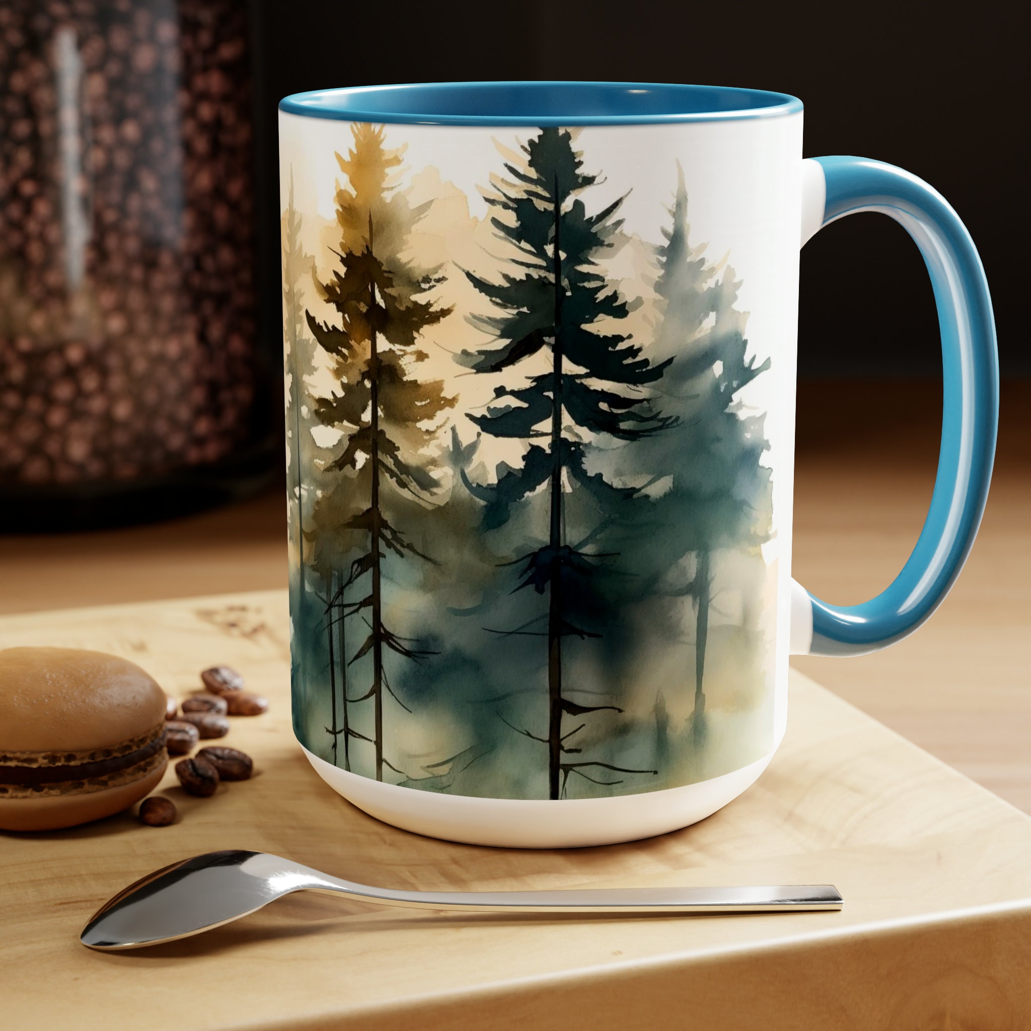 Pine Tree Watercolor Art Mug Watercolor Pine Trees Coffee Mug Pine Tree ...