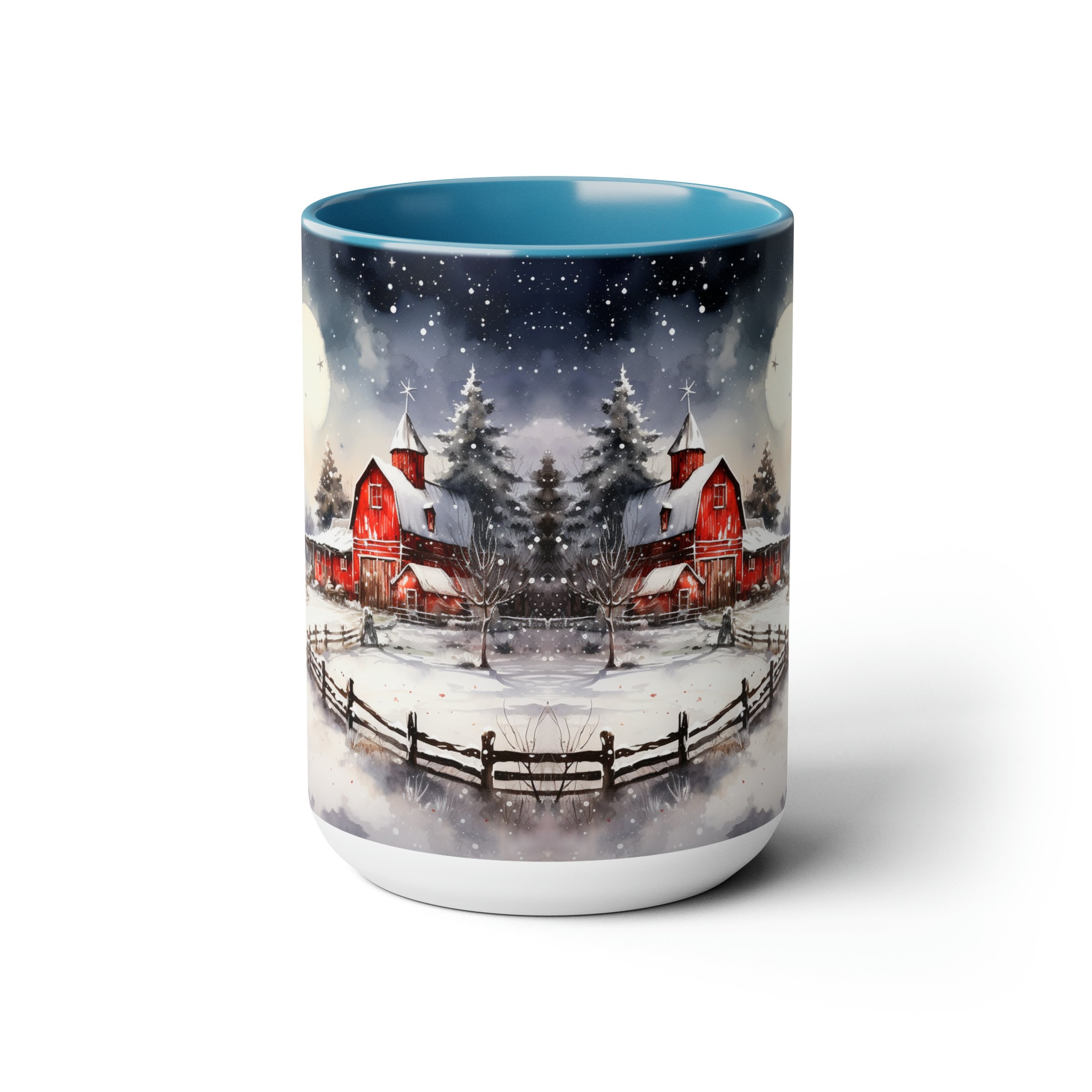 Winter Barn Mug Large Ceramic Coffee Cup 15oz Vintage Barn Mug Winter ...