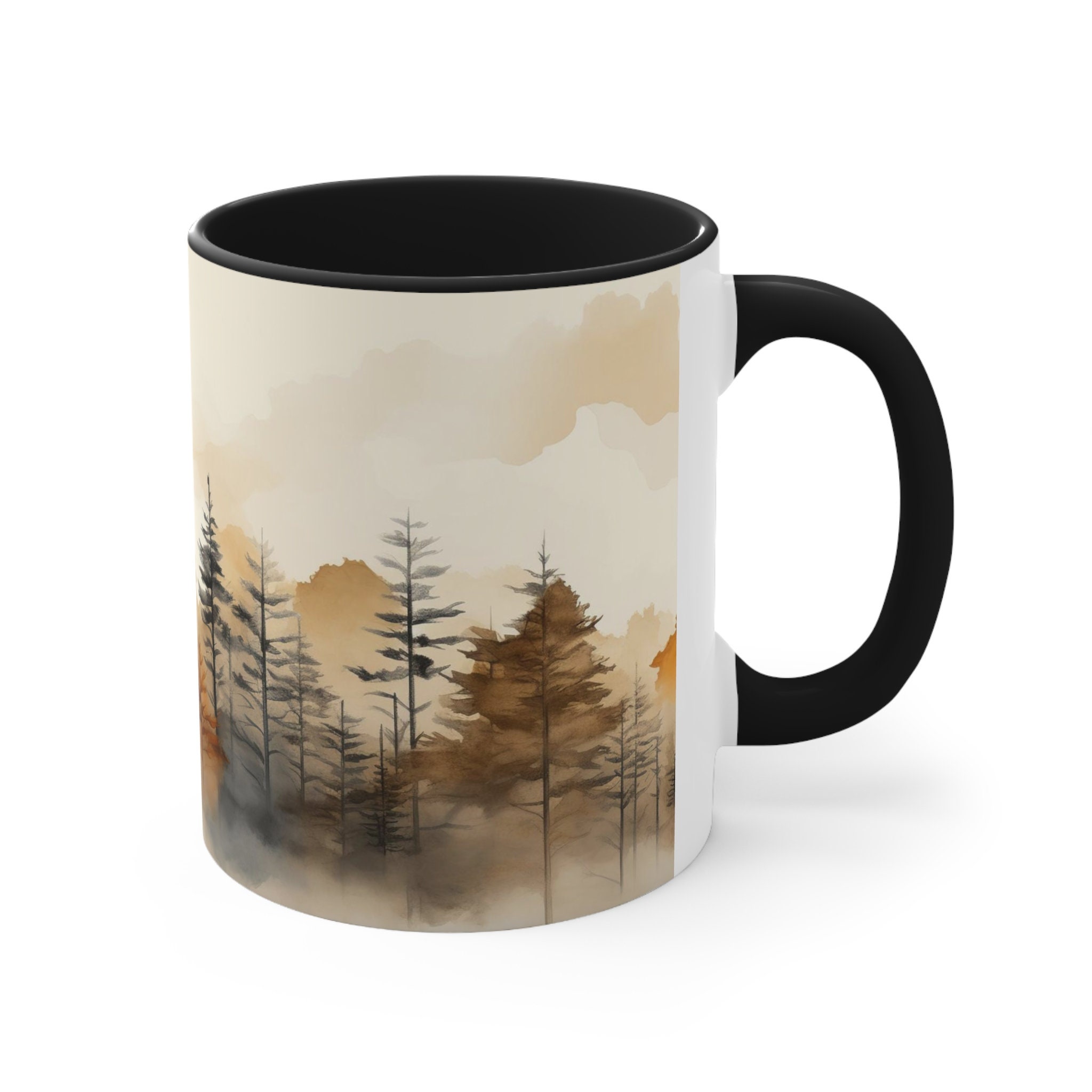 Watercolor Pine Trees Mug Rustic Forest Coffee Cup Earthy Pine Tree ...