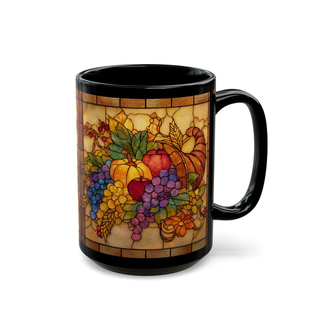 Stained Glass Cornucopia Mug Autumn Harvest Coffee Cup Thanksgiving ...