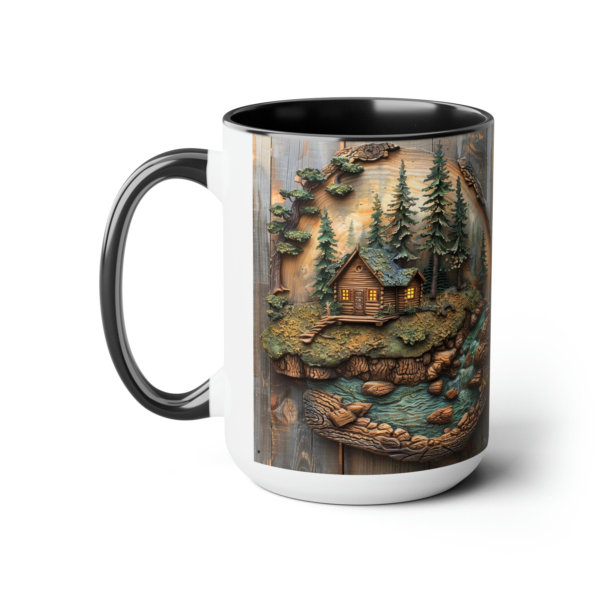 Woodland Forest Mug Rustic Cabin Coffee Mug Wood Panel Art Tea Mug ...