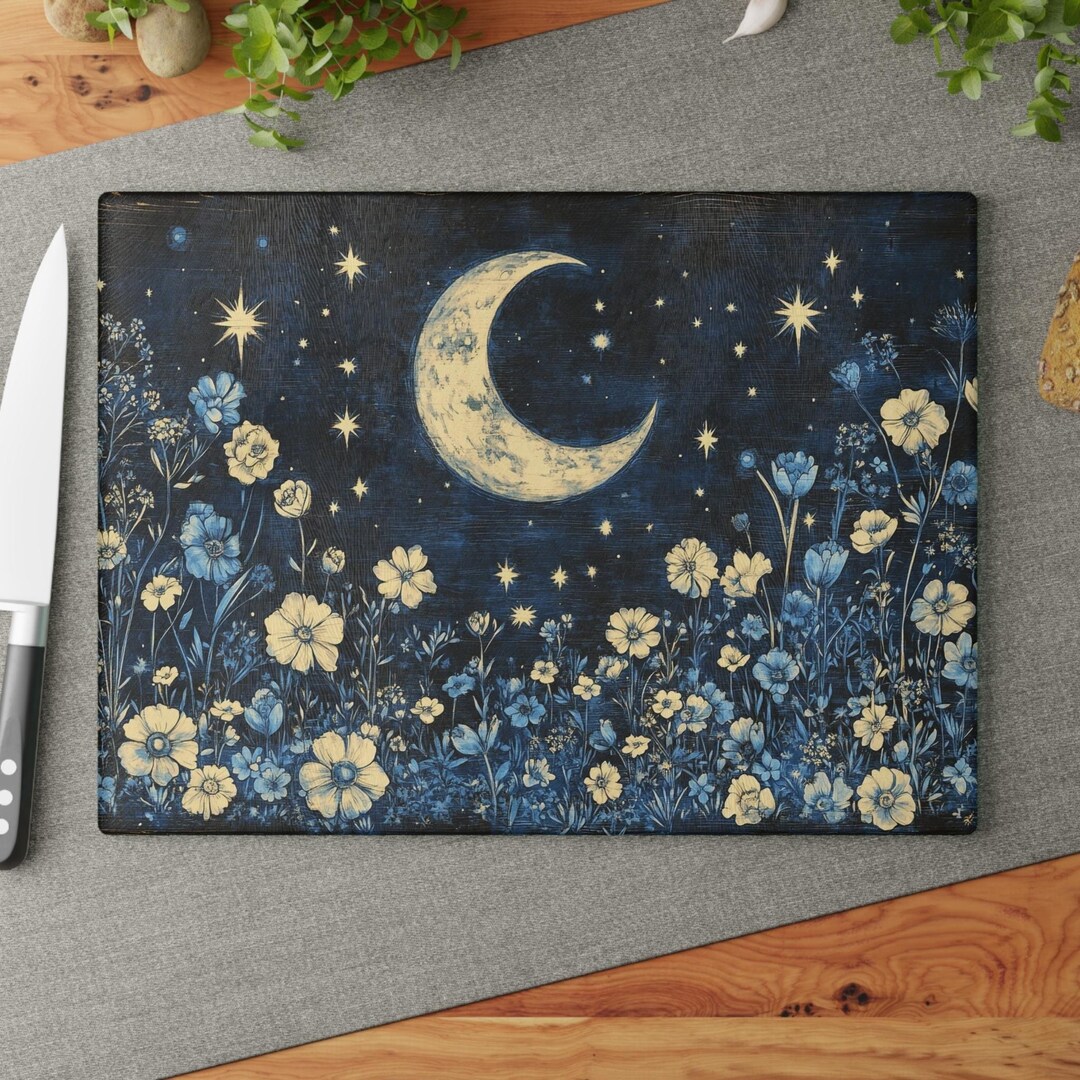 Toile French Cutting Board Crescent Moon Floral Kitchen Decor Wood ...
