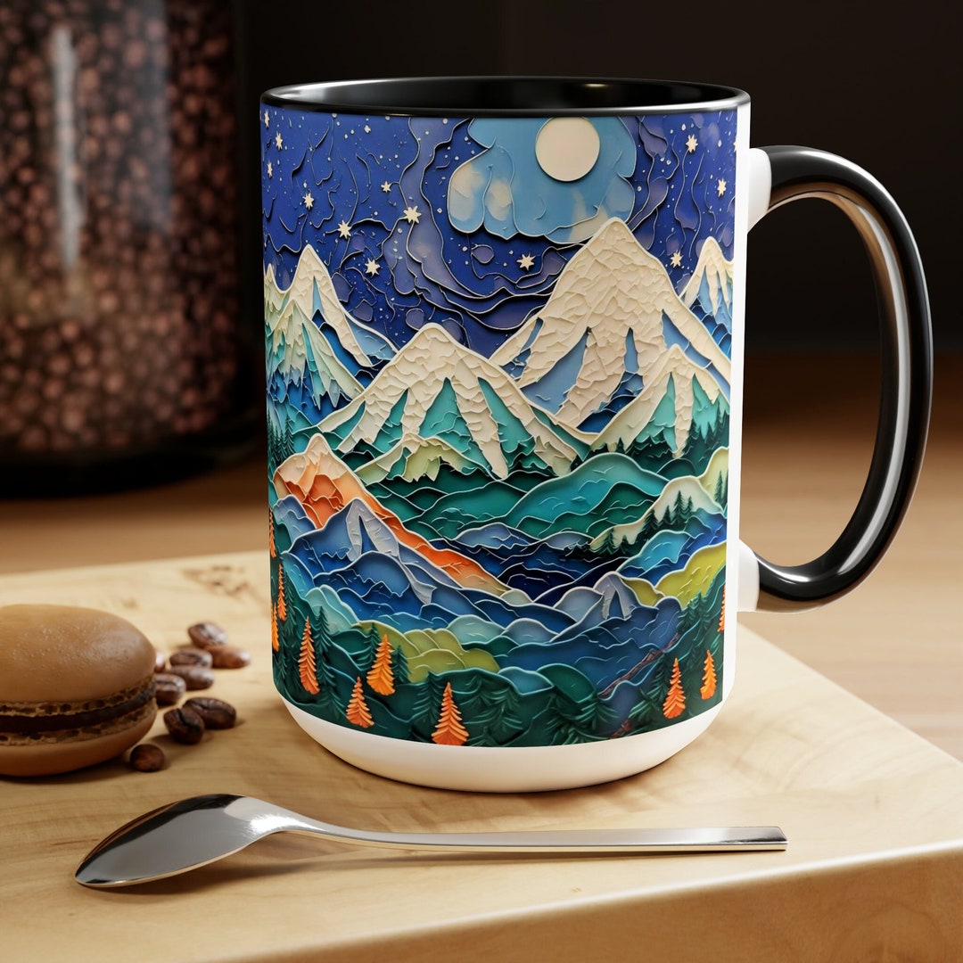3D Winter Night Mountain Landscape Mug Winter Forest Landscape Coffee ...