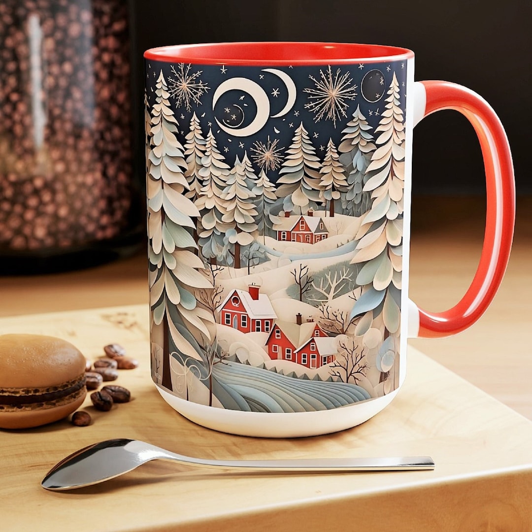 Winter Folk Art Mug Winter Painting Coffee Cup Folk Art Print Tea Mug ...
