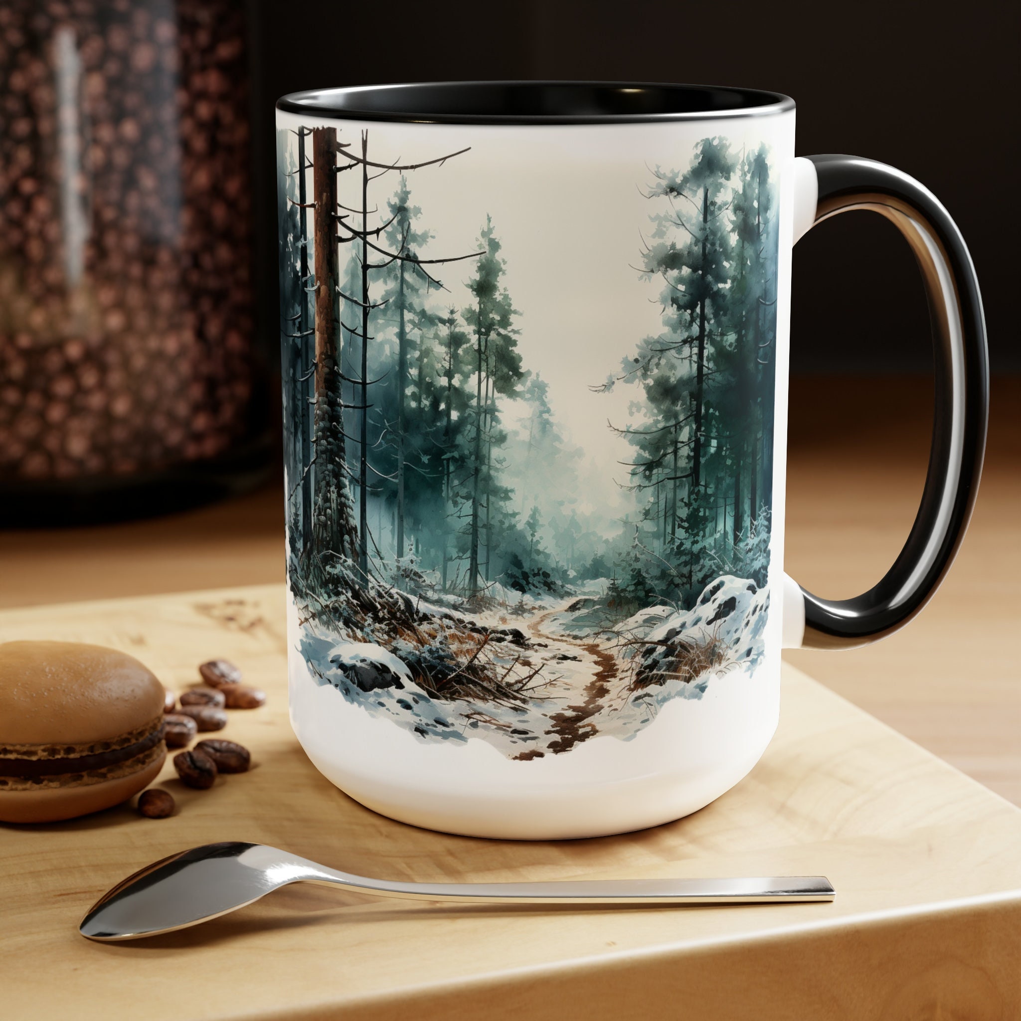 Winter Pine Forest Mug Watercolor Pine Trees Coffee Winter Decor Indoor ...