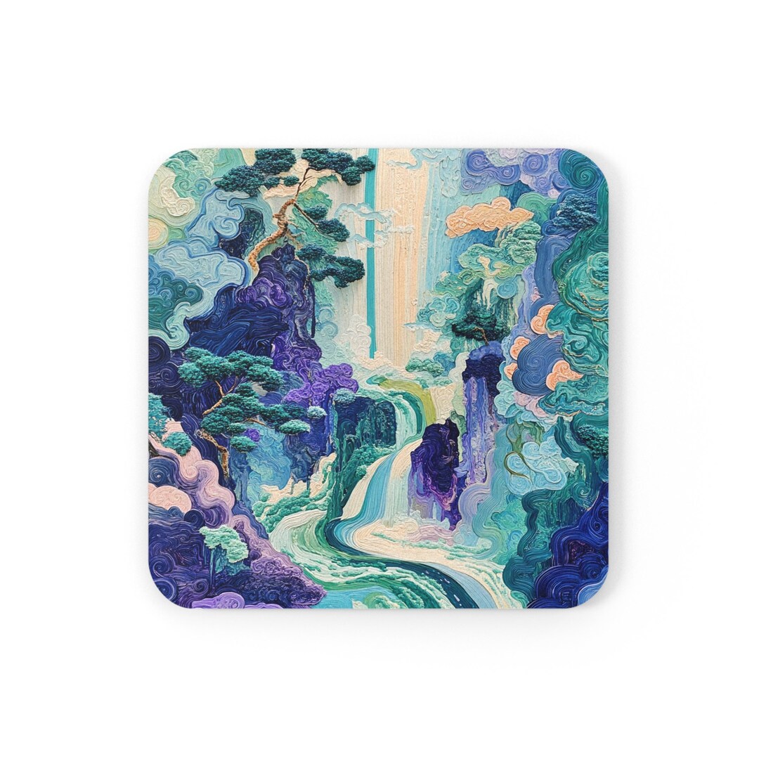 Asian Coaster Nature Landscape Japanese Coffee Coaster Cork Back ...