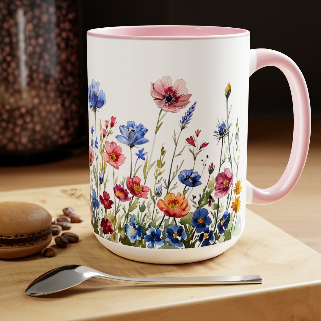 Wildflower Garden Mug Colorful Floral Cup Bright Flower Coffee Mug ...
