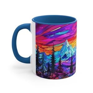 Stained Glass Mountain Pattern Mug Stained Glass Landscape Coffee Mug ...