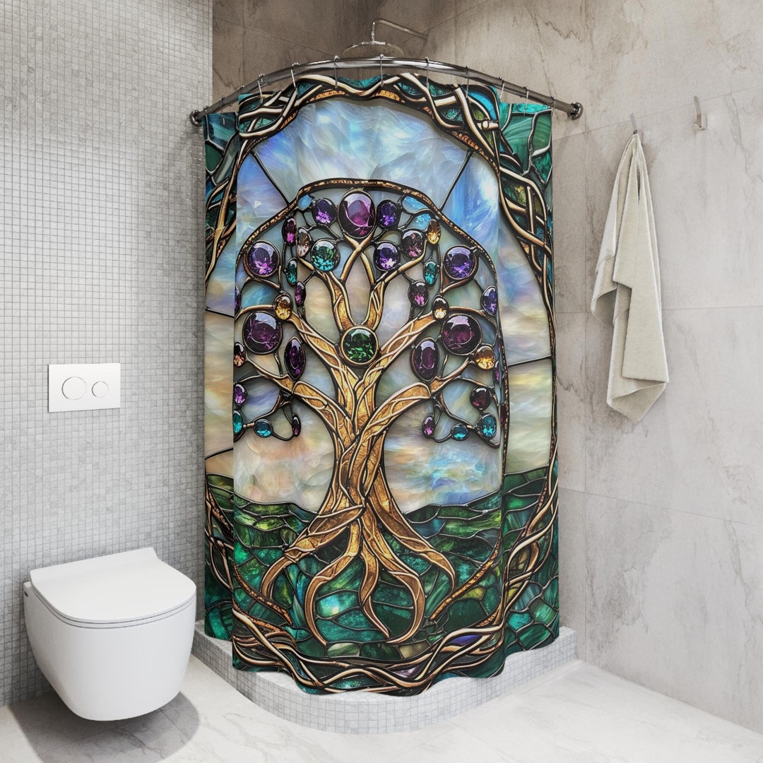Celtic Tree of Life Stained Glass Curtain Polyester Bathroom Shower ...