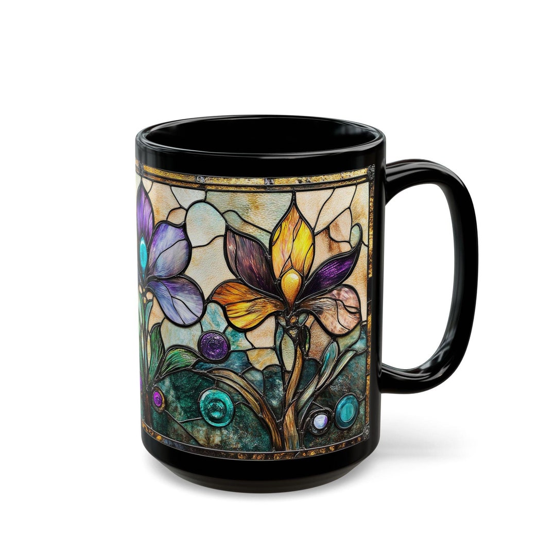 Stained Glass Iris Flowers Mug Meadow Flowers Wildflowers Glass Style ...