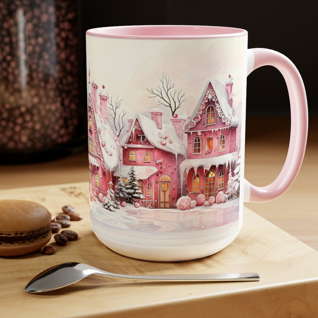 Pink Winter Village Mug: Snowy Scene, Hot Cocoa Cup - 15oz - Etsy