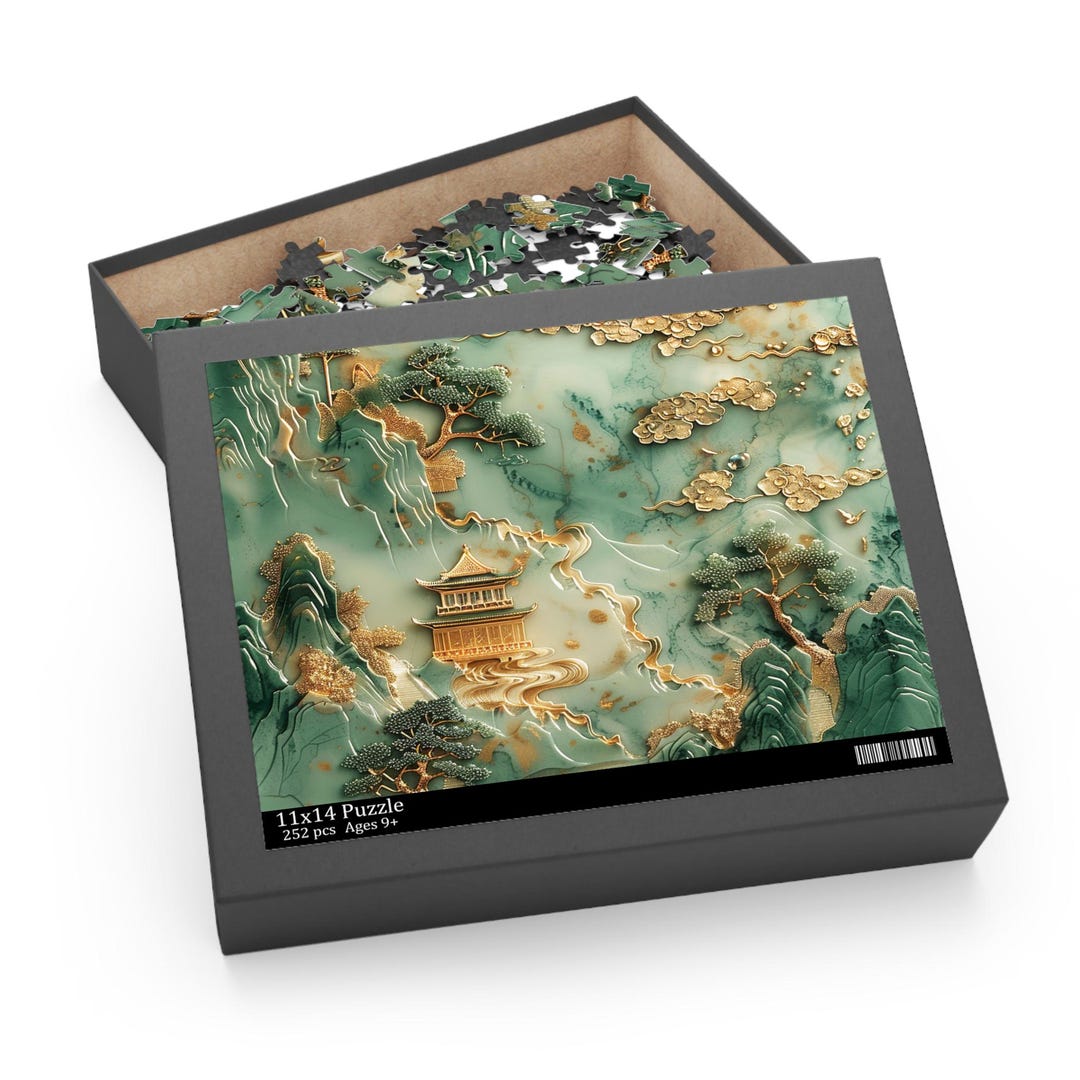 Asian Jade Puzzle Piece Japanese Landscape Scenery Art Print Family ...