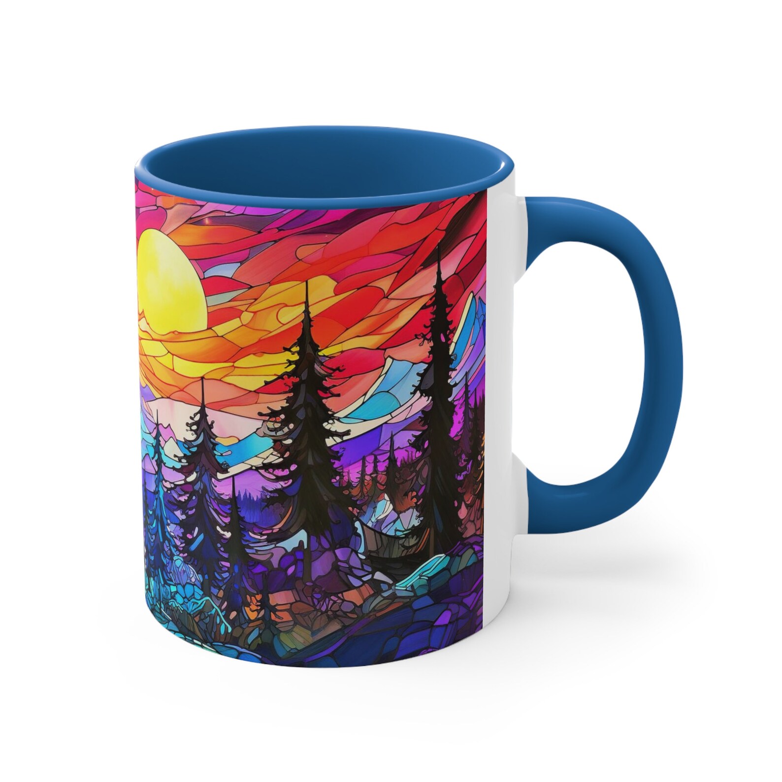 Stained Glass Mountain Pattern Mug Stained Glass Landscape Coffee Mug ...