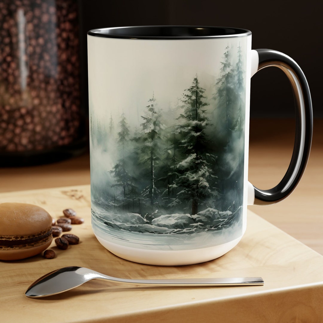 Winter Forest Mug Snowy Woods Coffee Cup Winter Evergreen Tea Mug ...