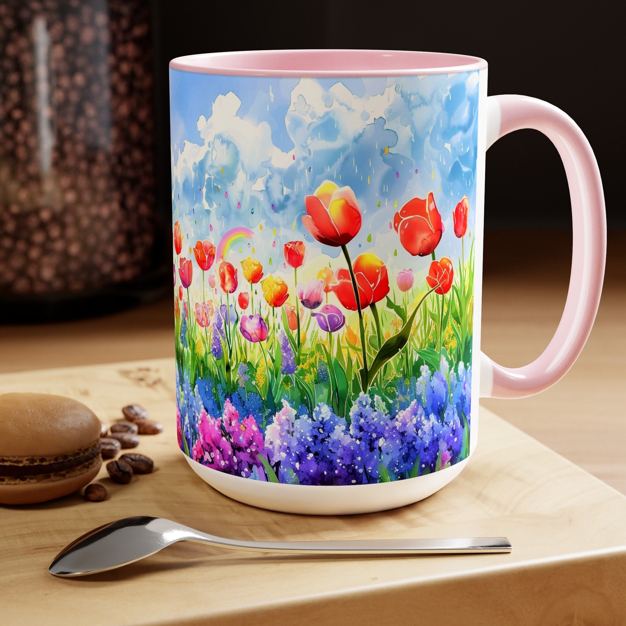 Spring Flowers Mug Tulip Lilac Cup Flower Field Coffee Mug Spring Field ...