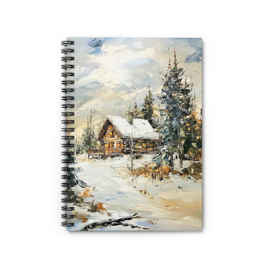 Snowy Winter Farmhouse Notebook Rustic Country Christmas Print Spiral ...