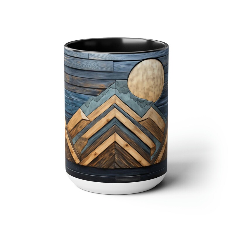 Mountain Wood Art Cup Rustic Moon Coffee Mug Moonlit Cabin - Etsy