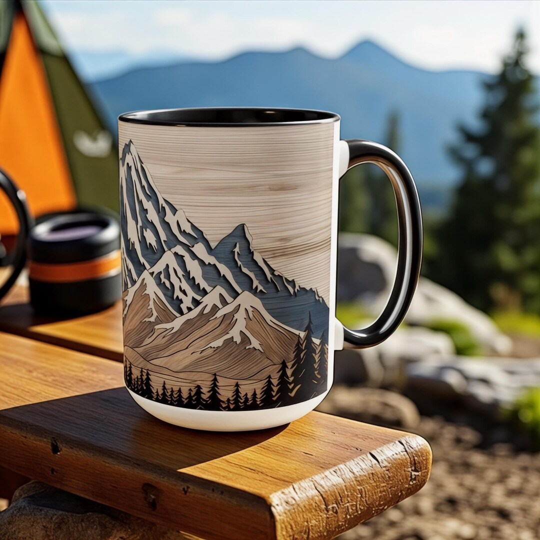Large Ceramic Mountain Mug Pine Tree Forest Landscape Coffee Cup With ...