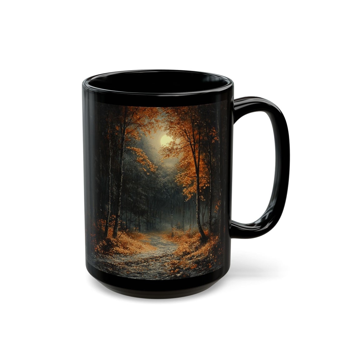 Autumn Forest Mug Dark Woodland Coffee Cup With Moonlit Path Cozy Fall ...