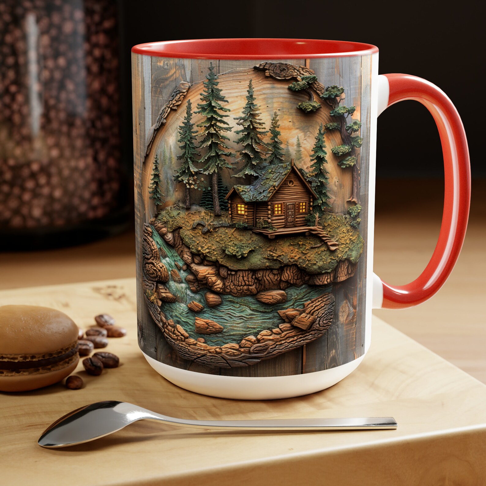 Woodland Forest Mug Rustic Cabin Coffee Mug Wood Panel Art Tea Mug ...