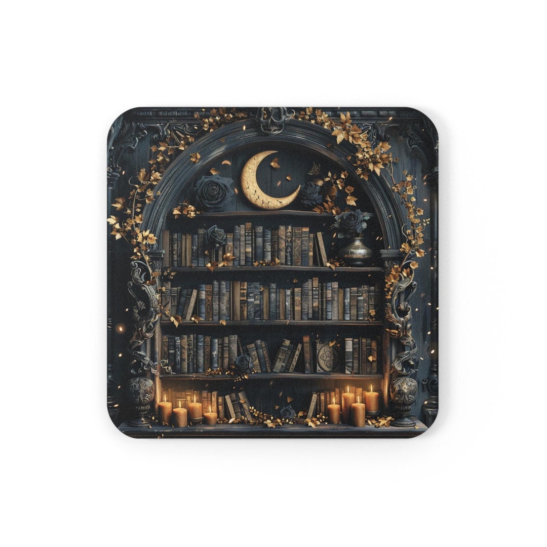 Gothic Bookshelf Coffee Coaster Gothic Floral Art Cork Back Coaster ...