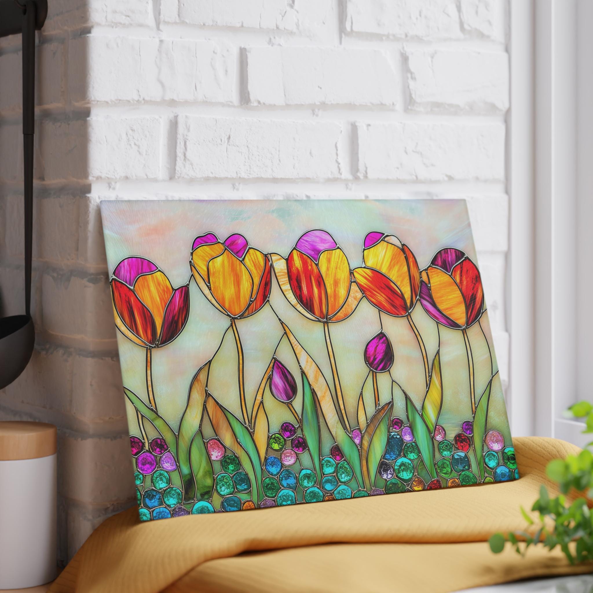 Stained Glass Tulip Cutting Board Colorful Floral Chopping Board Spring ...