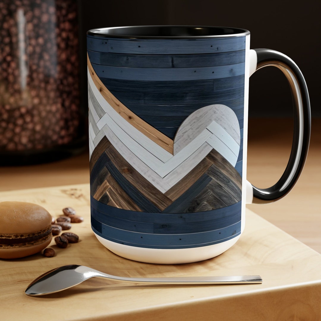 Wood Inlay Mountain Mug: Rustic Sunrise Coffee Cup, Cabin Decor - Etsy