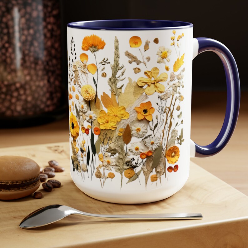 Pressed Flowers Mug Large Botanical Coffee Cup Floral Art Tea Mug Dried ...