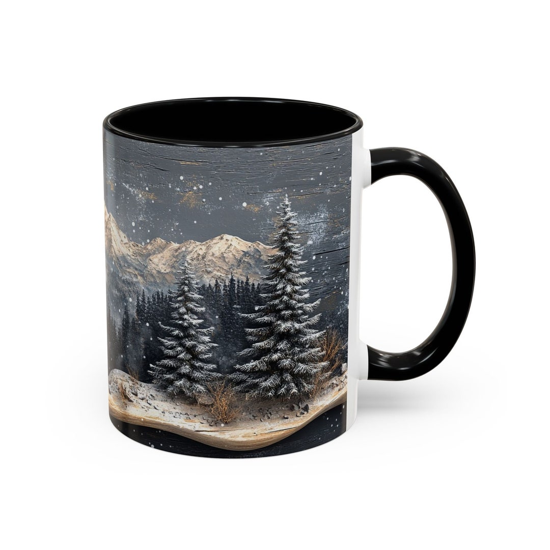 Winter Mountain and Trees Mug Snowy Pine Tree Mug Snowy Evergreen Trees ...