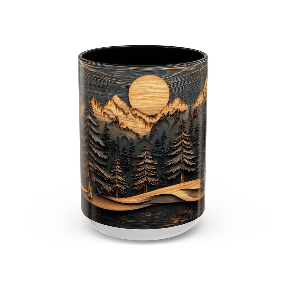 Wooden Print Mountain Mug NOT REAL WOOD Coffee Mug 15oz Ceramic Wood ...