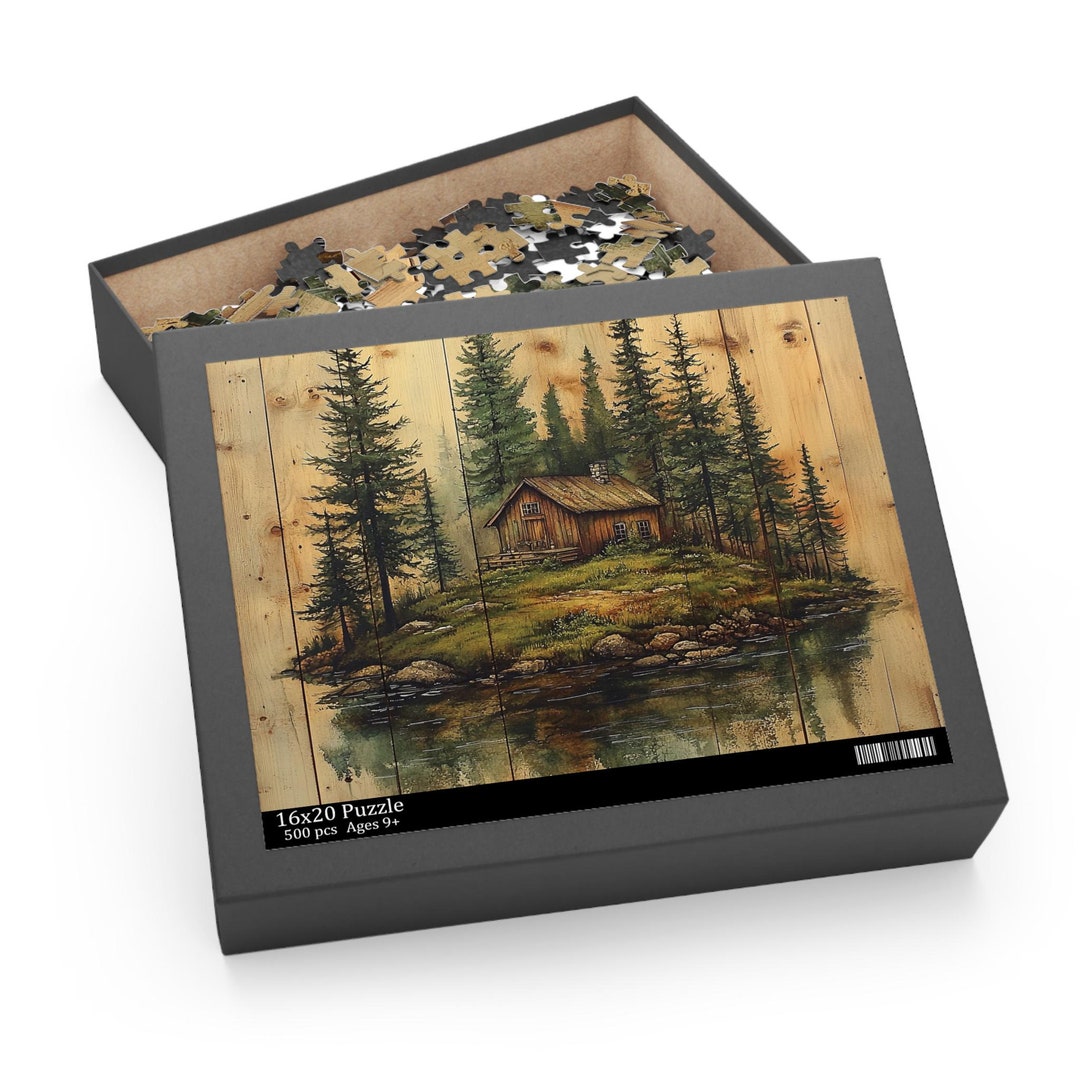 Log Cabin Puzzle Piece Rustic Cabin Jigsaw Puzzle Wood Effect Evergreen ...