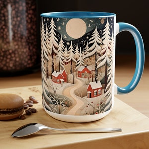 Winter Folk Art Mug Folk Art Print Winter Painting Winter Art Tea Mug ...