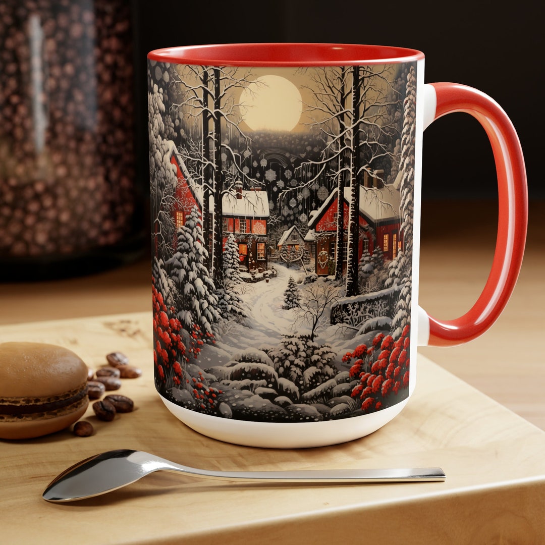 Nordic Winter Holiday Coffee Mug: Vintage Folk Art, 15oz - Etsy