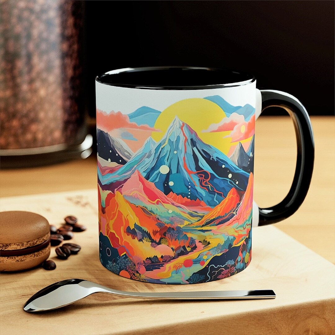 Abstract Mountain Mug Colorful Artwork Coffee Cup Abstract Art Drinkware Acrylic Illustration ...