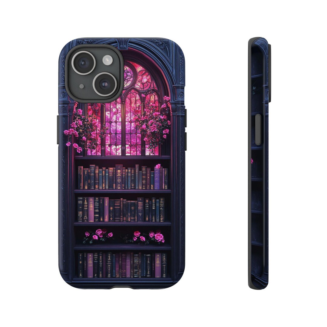 Goth Dark Academia Books Phone Case Pink Floral iPhone & Samsung Cover ...