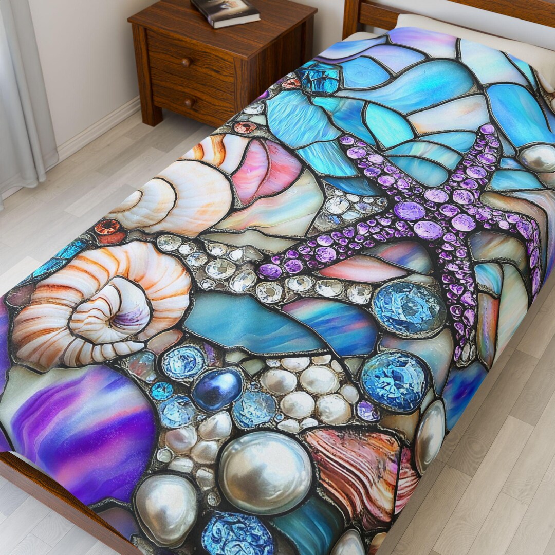 Seashell Blanket Starfish and Shells Blanket Ocean-inspired Velveteen ...