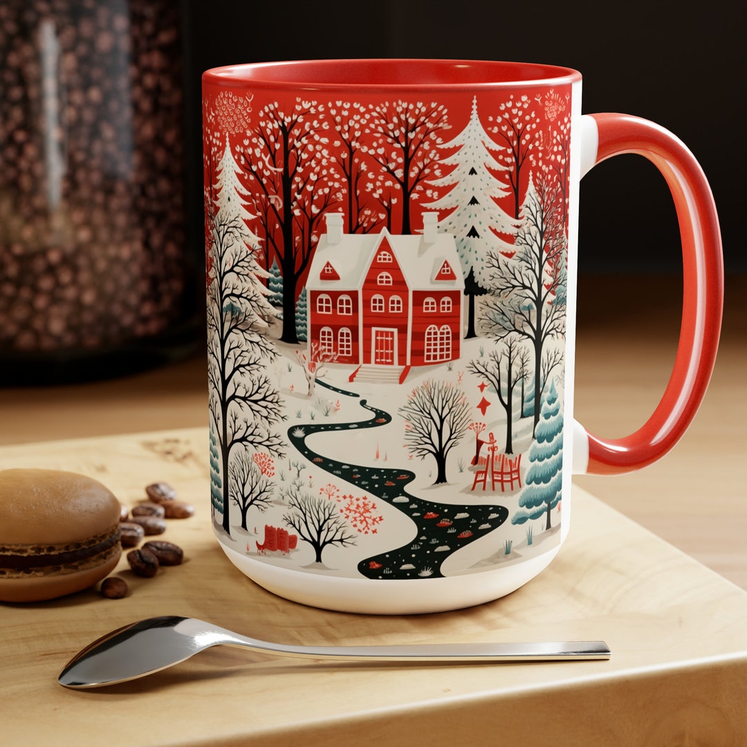Nordic Winter Cottage Mug Cozy Snowy House Coffee Cup Scandinavian ...