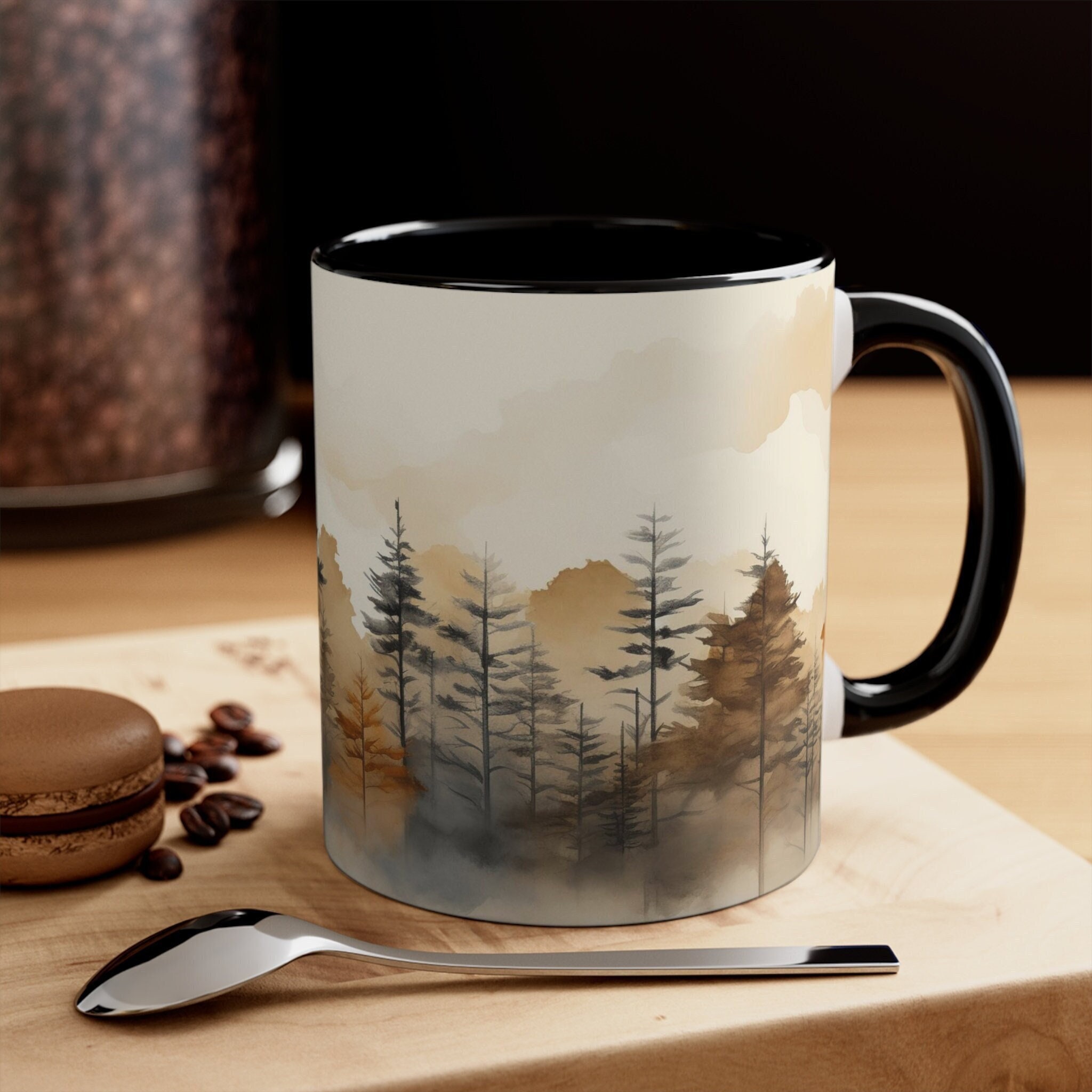 Watercolor Pine Trees Mug Rustic Forest Coffee Cup Earthy Pine Tree ...
