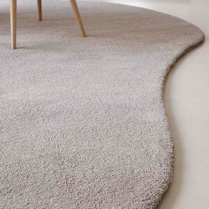 Kidney Bean Shape Tufted Plain Rug, Multi-level Pile, Hand-tufted Wool ...