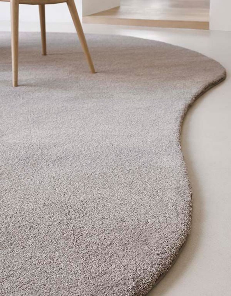 Kidney Bean Shape Tufted Plain Rug, Multi-level Pile, Hand-tufted Wool ...