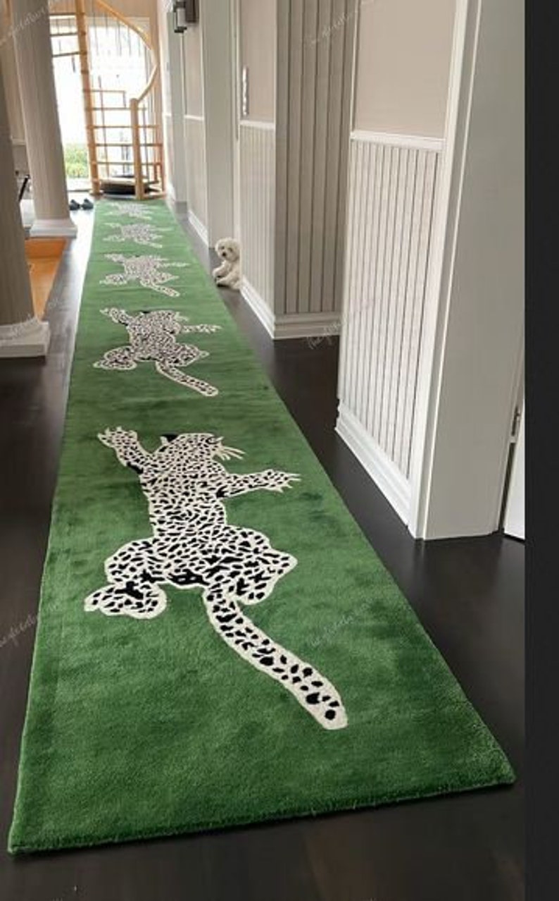 Hand Tufted Leopard Area Rug, Animal Print Rug, Green Area Rug Carpet ...