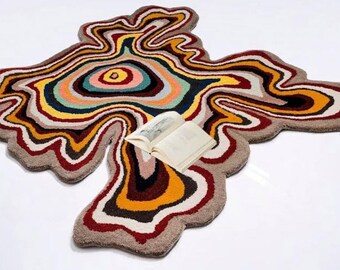 Irregular Shaped Throw Rug Illusion Pattern Hand-tufted 100% Wool ...