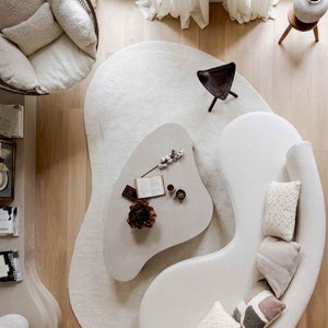 Kidney Bean Shape Tufted Plain Rug, Multi-level Pile, Hand-tufted Wool ...