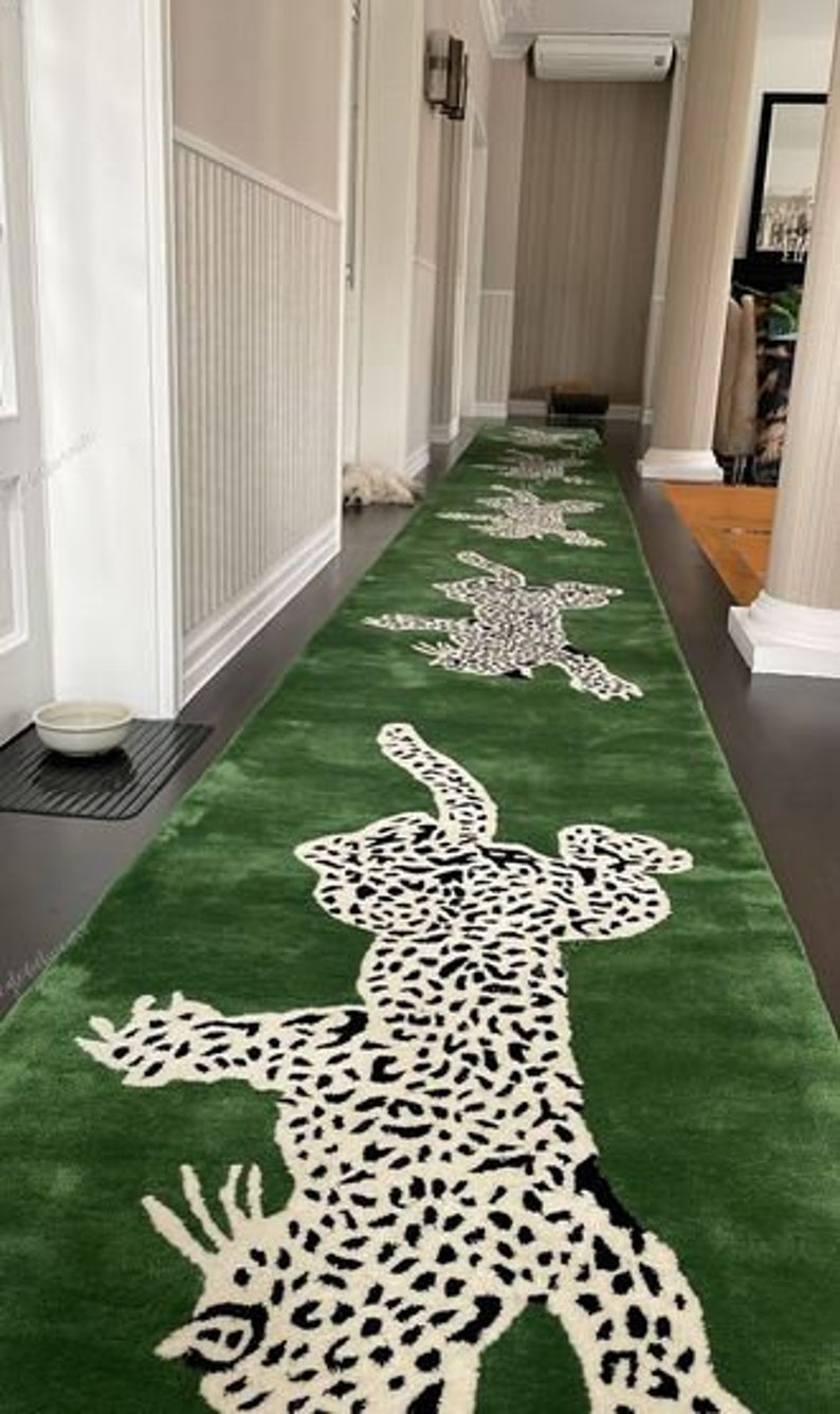 Hand Tufted Leopard Area Rug, Animal Print Rug, Green Area Rug Carpet ...