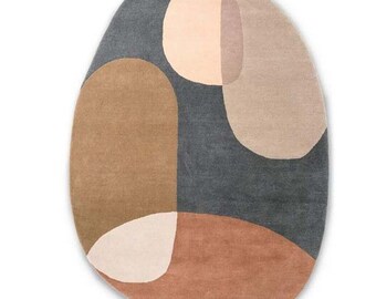 Irregular Shape Tufted Rug Multicolored, Hand-tufted Wool Area Rug ...