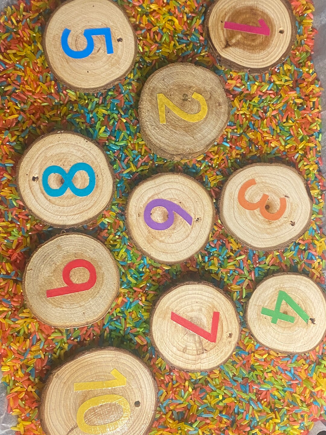 Numbers 1-20 Tuff Tray Decoupaged Wooden Cookies and Sensory Rice - Etsy
